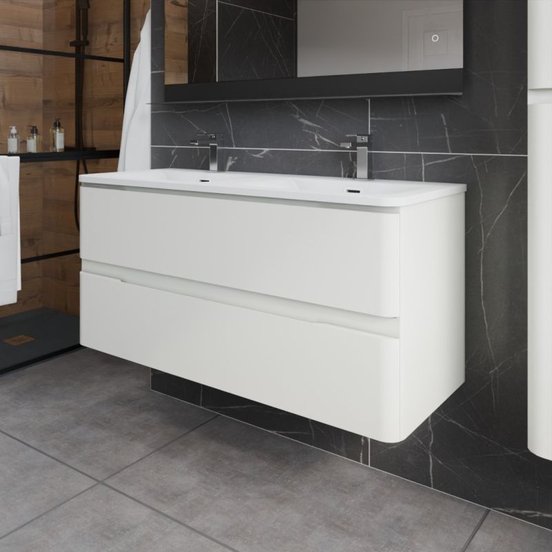 Meuble double vasque 120 cm IVORY blanc avec plan vasque