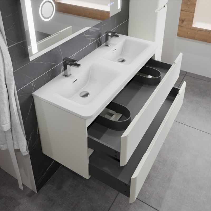 Meuble double vasque 120 cm IVORY blanc avec plan vasque
