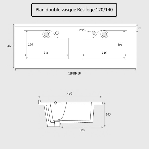 Plan double vasque design 140 cm RESILOGE