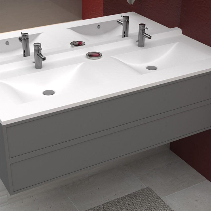 Plan vasque 140 cm x 55 cm, 2 vasques, RESIPLAN